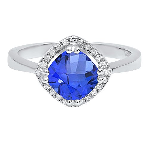 Dazzlingrock Collection White Gold 7 MM Cushion Tanzanite & Round Diamond Ladies Halo Engagement Ring (Size)