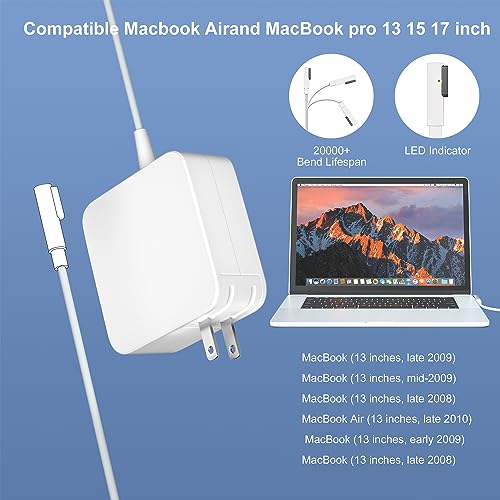 Mac Book Pro Charger, Replacement for Mac Book Pro 13 Inch 85W 60W Magnetic L-Tip Power Adapter Before Mid 2012,Compatible with Mac Book(2009-2012)