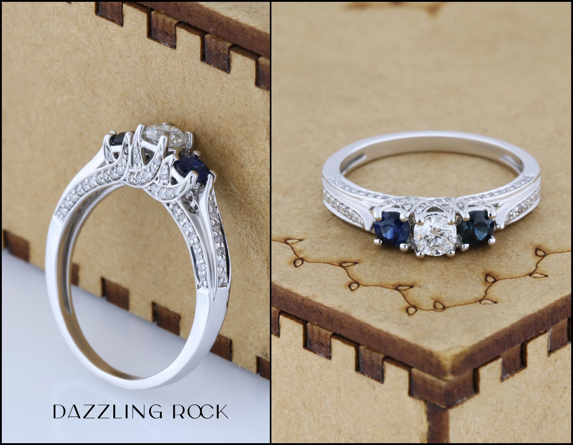 Dazzlingrock Collection Round Blue Sapphire & White Diamond 3 Stone Wedding Ring for Women in 14K White Gold Size 6
