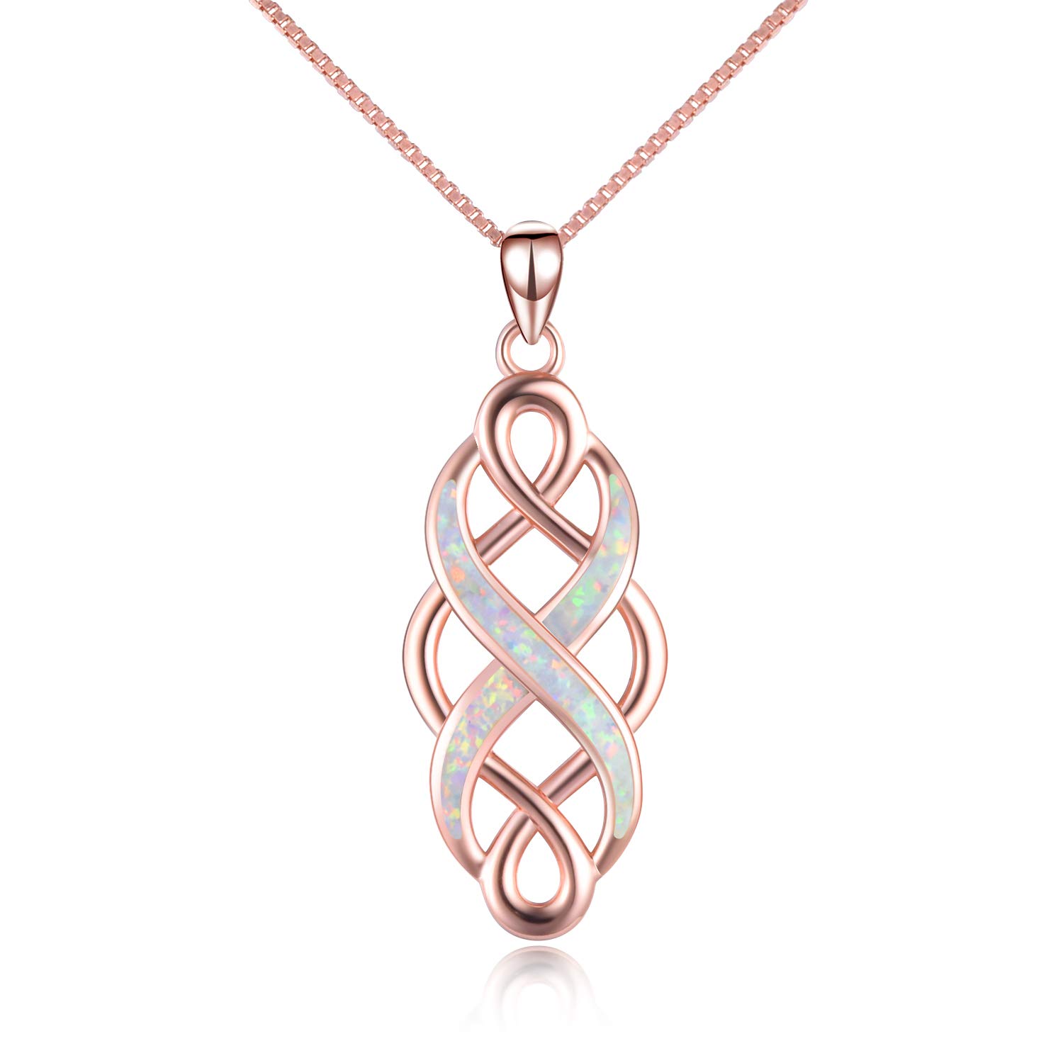 YFN Irish Celtic Knot Created Opal Pendant Necklace Infinity Love Sterling Silver CZ Jewelry 18"