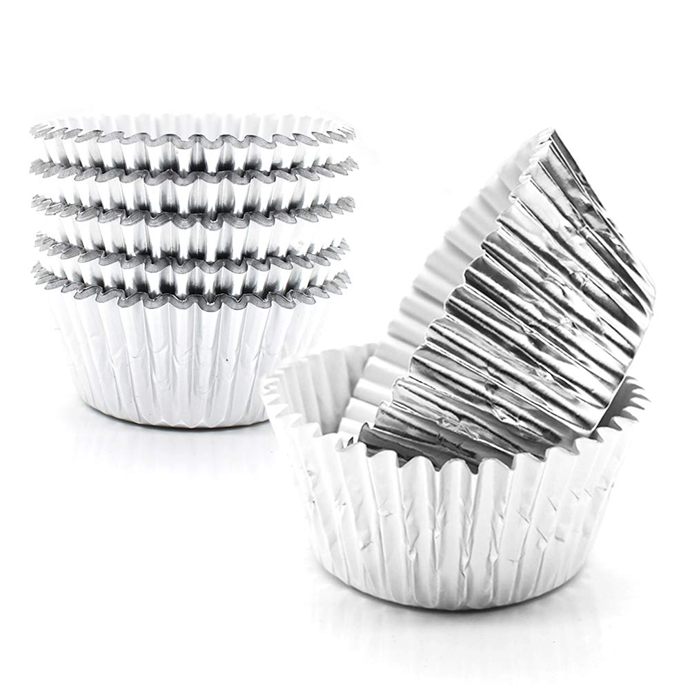 Cupcake Liners Silver,GOLF Standard Size Silver Foil Cupcake Liners Wrappers Metallic Baking Cups,Muffin Paper Cases, 100 Pack