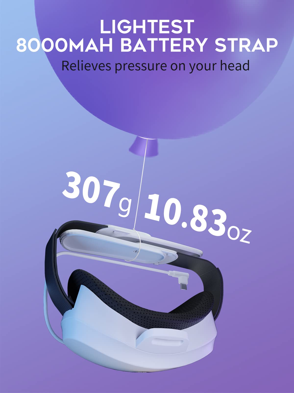 DESTEK Elite Head Strap with 8000mAh Battery Pack Compatible with Meta/Oculus Quest 2, 5V/2A Fast Charging Extends 5 Hours Play Time，10.8oz Super Light Weight, Accessories for VR Headset
