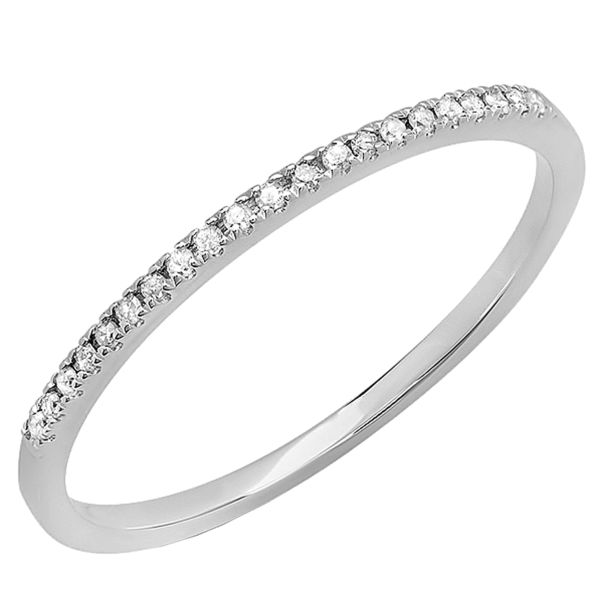 Dazzlingrock Collection 0.08 Carat (Cttw) Round White Diamond Minimalist Stackable Wedding Band for Women in 10K Solid White Gold, Size 6