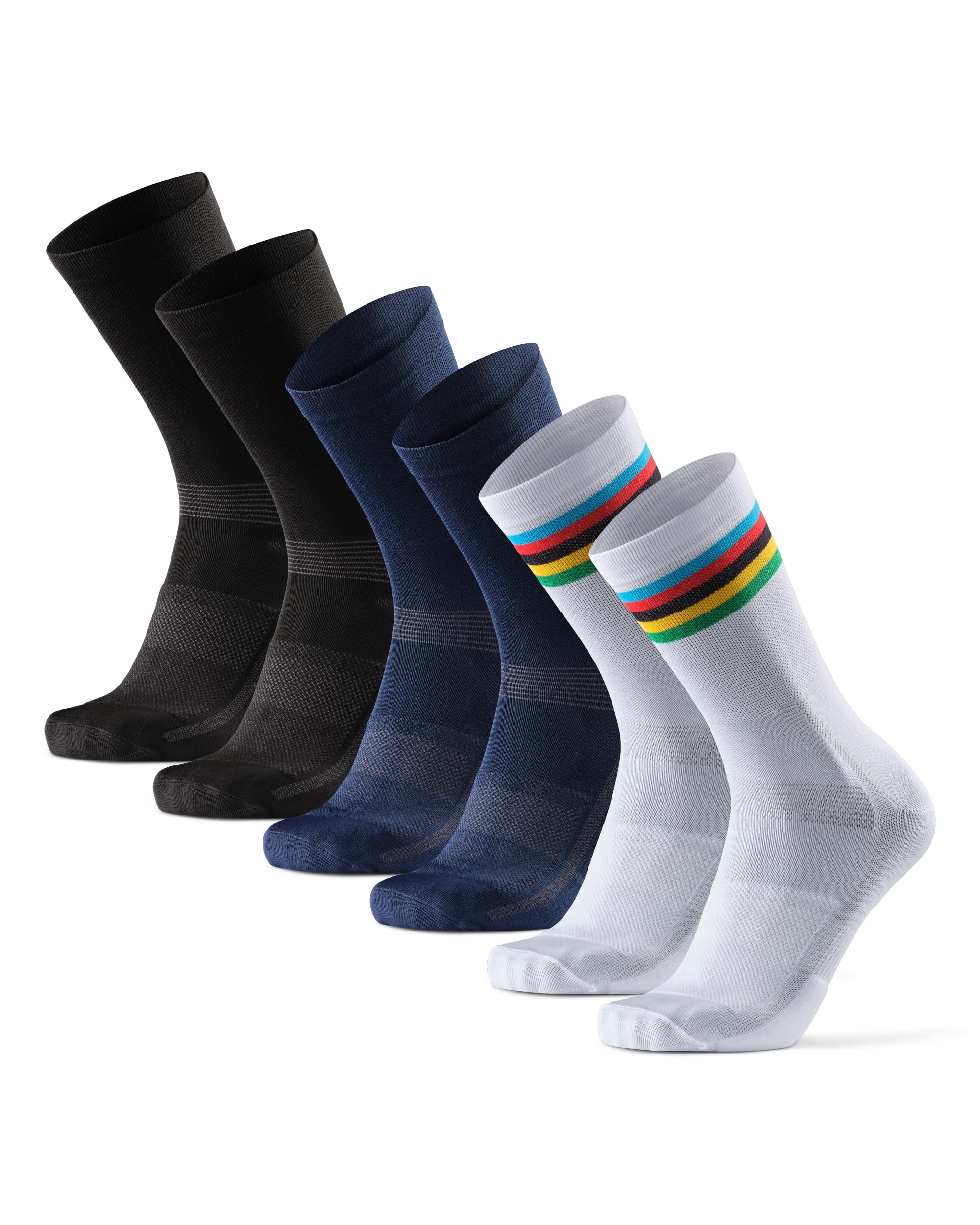 DANISH ENDURANCE Unisex-Adult, Mens Socks, 3 Pack, Multicolor (1 X Stripes, 1 X Black, 1 X Blue), Medium