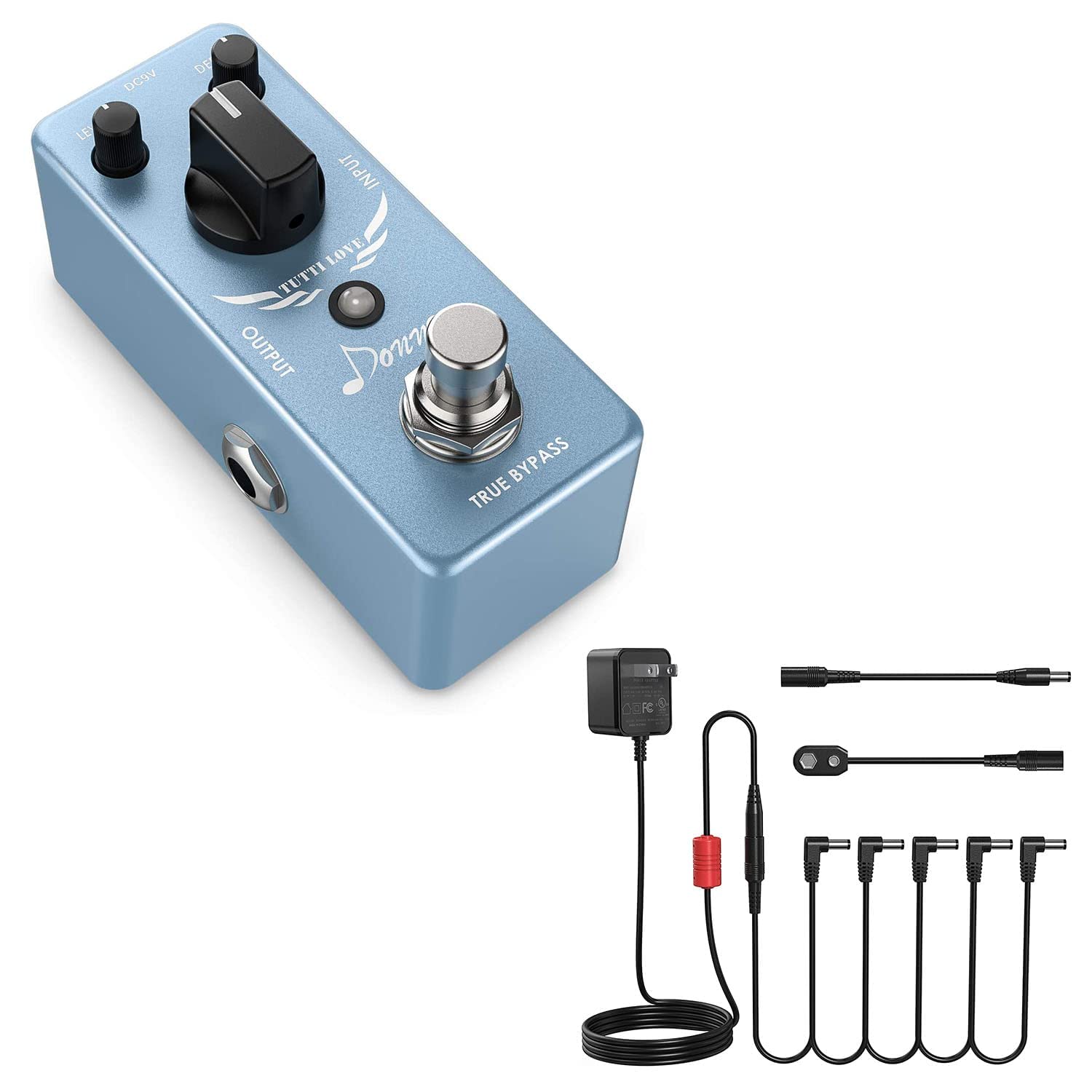 Donner Chorus Guitar Effect Pedal & DPA-100 Guitar Pedal Power Supply Adapter 9V DC 1A Tip Negative 5 Way Daisy Chain Cables for Effect Pedal