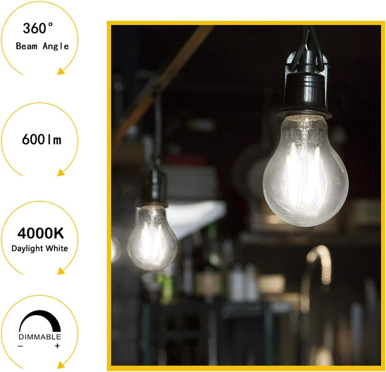MaoTopCom A19(A60) LED Bulbs Edison Vintage Light Bulbs Dimmable, 40 Watt Equivalent 4000K Natural White 600LM Clear Glass Globe Light Bulb for Home Lighting, E26 Medium Base, AC 110V, 4 Pack