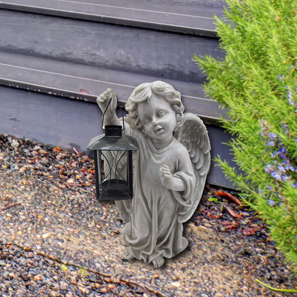 Comfy Hour Faith and Hope Collection Resin Cherub Praying Angel Taking A Lantern Perfect for Home Or Outdoor Garden