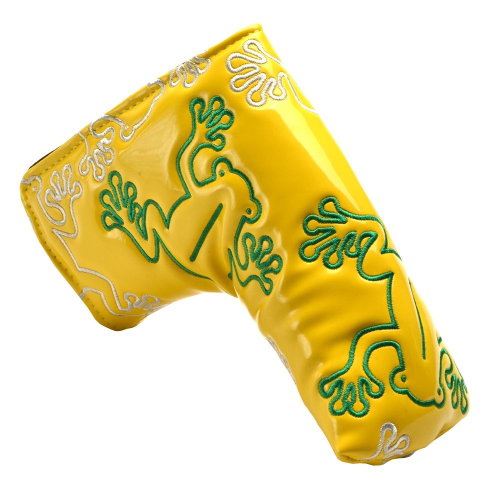 COOLSKY Golf Club Blade Putter Head Cover Yellow Magnetic Closure Frog Pattern Design Synthetic Leather Putter Headcover