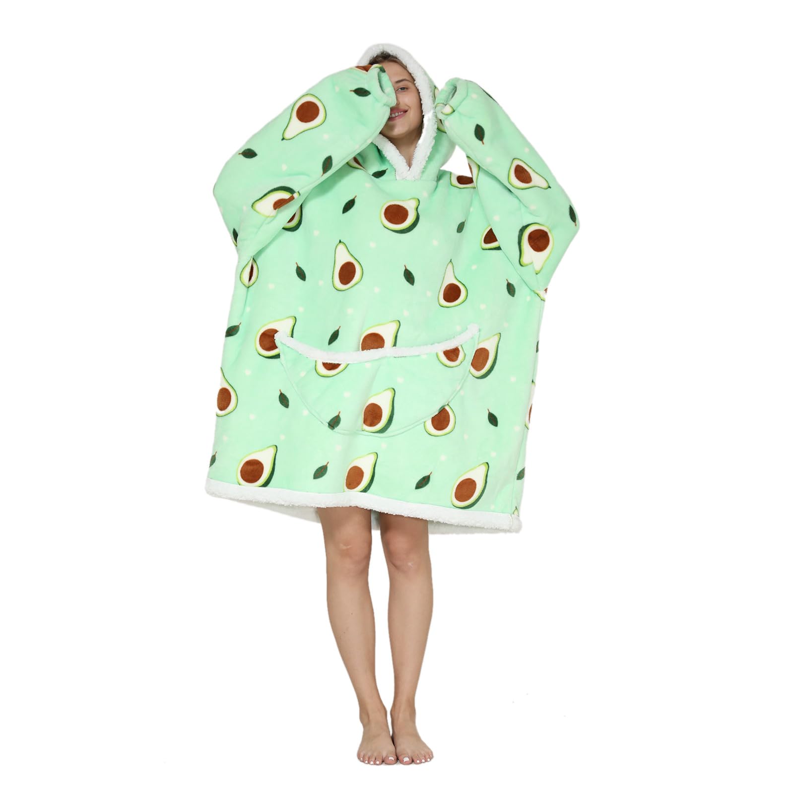 Deserthome Wearable Blanket Hoodie Oversized Hooded Blanket for Adult Women Super Soft Comfortable Warm Flannel Green Avocado