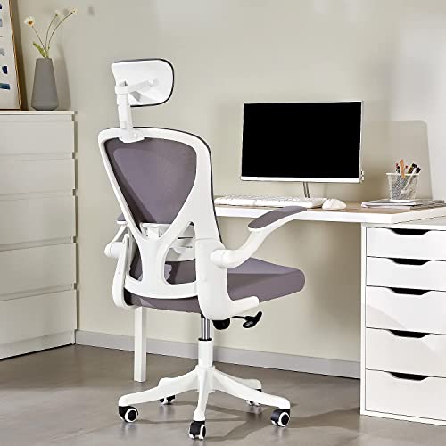 Moppson Ergonomic Office Chair, High Back Desk Chair,360-Degree Swivel,Adjustable Height with Flip-Up Arms,Tilt Function,Cushion for Lumbar Support Office Chair (White)