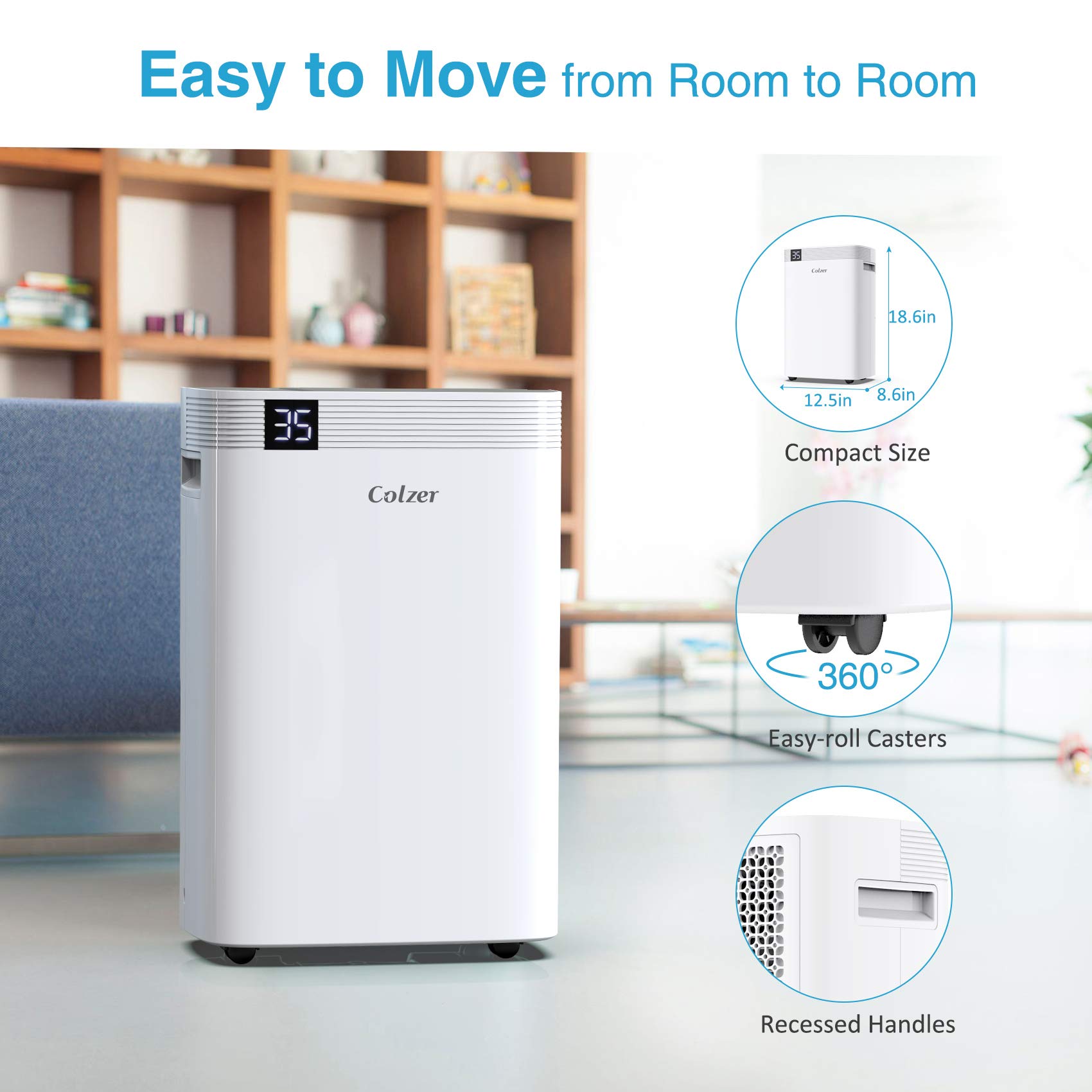 COLZER 3500 Sq Ft Dehumidifiers 50 Pints for Home Basements, Garage, Humid Bathroom, Laundry Room, Grow Room, with Drain Hose for Continuous Drainage