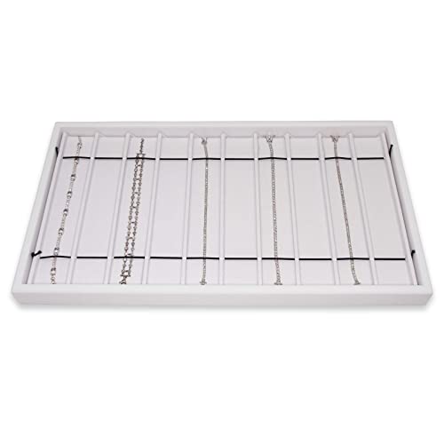 CuteBox Company White Plastic Tray (14.75β x 8.25β x 1β) with 10-Bar Compartments White Wooden Tray Insert for Jewelry Storage, Organization, Merchandise, Display
