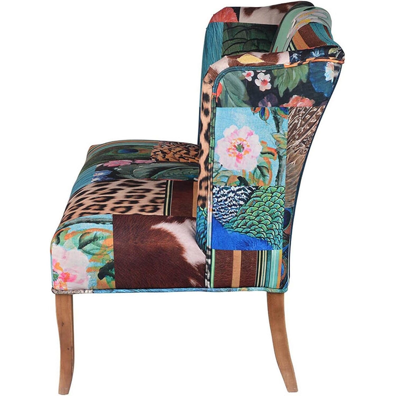 Maykoosh Modern Motifs Bird Collage Print Settee with Plush Velvet Upholstery, Adjustable Foot Pads, and Sturdy Wood Frame - 38” H for Vibrant Living Room or Hallway Seating