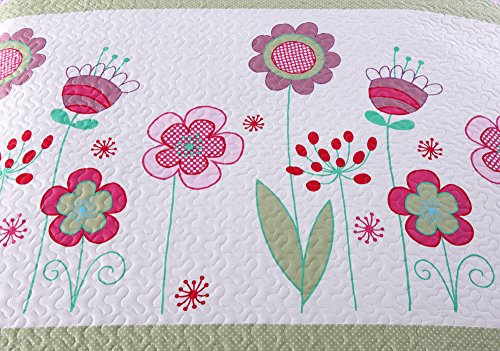 MarCielo 3 Piece Kids Bedspread Quilts Set Throw Blanket for Teens Girls Bed Printed Bedding Coverlet, Full Size, Purple Floral Striped (Full)