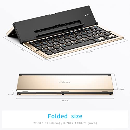 Geyes Foldable Bluetooth Keyboard, Folding Wireless Keyboard with Portable Pocket Size, Aluminum Alloy Housing, Carrying Pouch, for iPad, iPhone, and More Tablets, Laptops and Smartphones(Gold)
