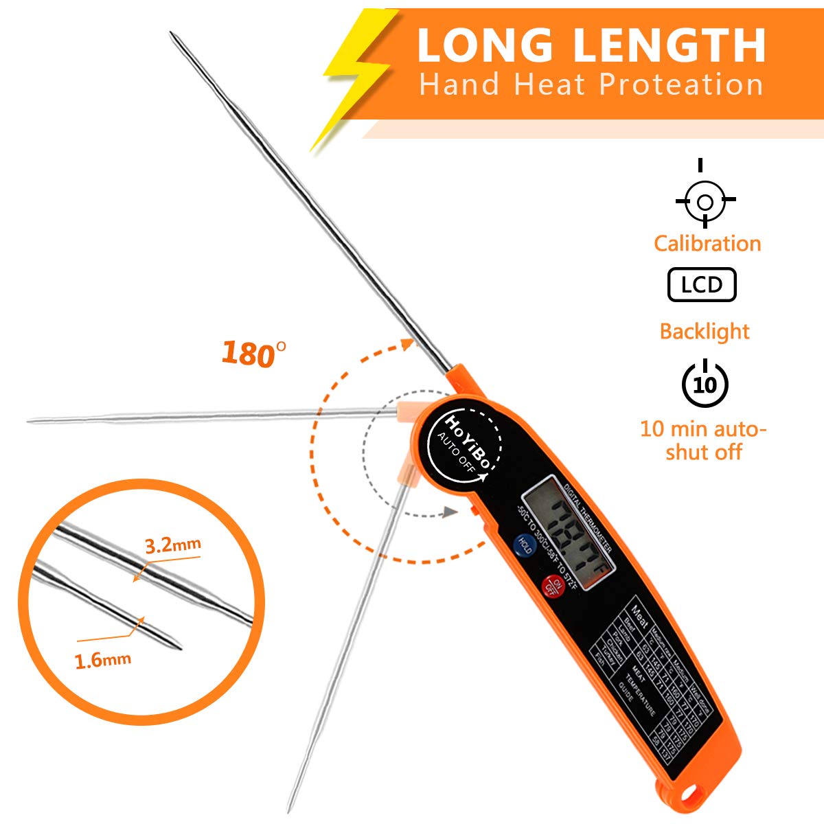 HoYiBo Candy Thermometer,Meat Thermometer, Digital Meat Thermometer, Food Thermometer,2S Ultra Fast Instant Read Digital Kitchen Thermometer for Grilling, BBQ, Baking, Candy, Liquids, Oil
