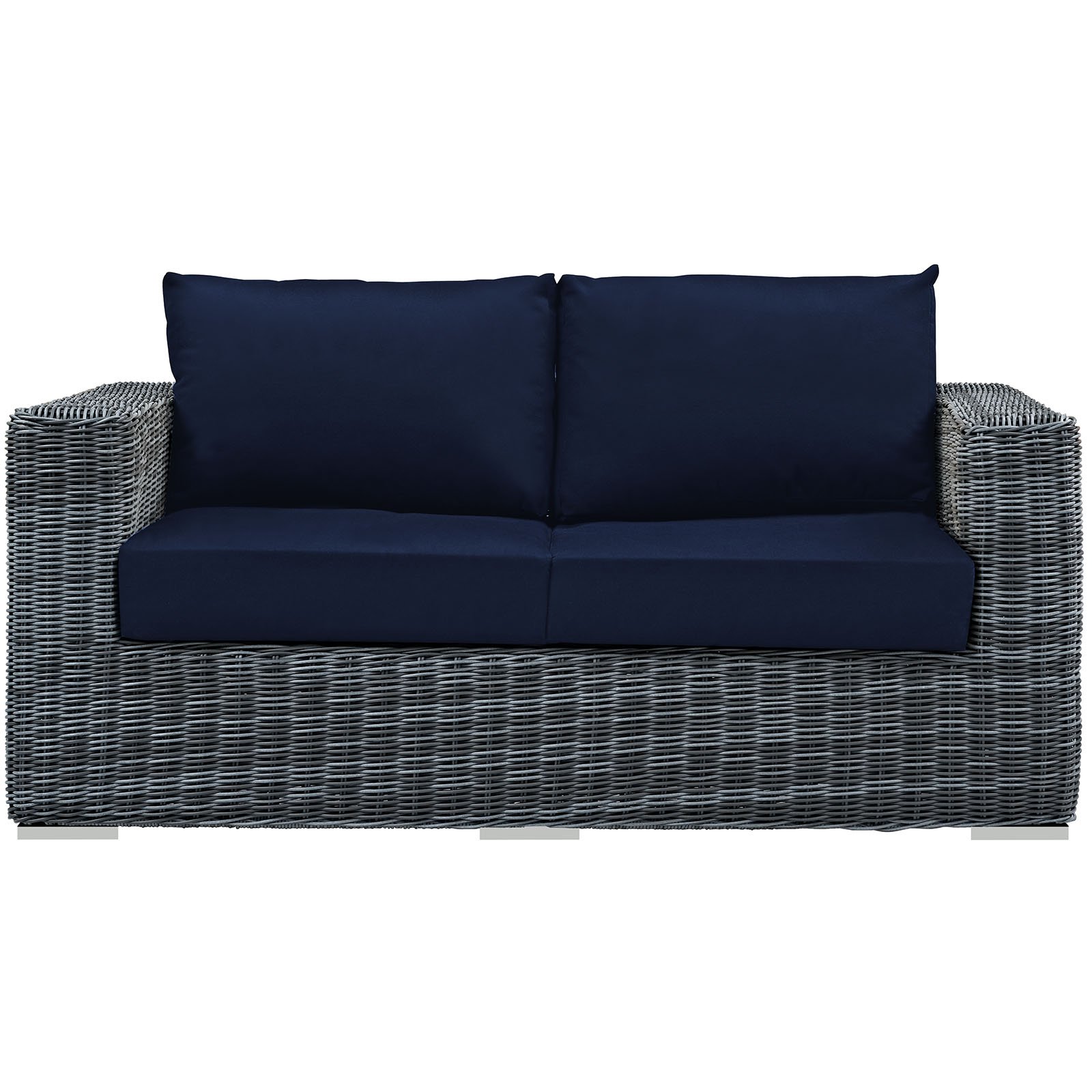 Modway EEI-1865-GRY-NAV Summon Wicker Rattan Outdoor Patio Sunbrella Loveseat in Canvas Navy