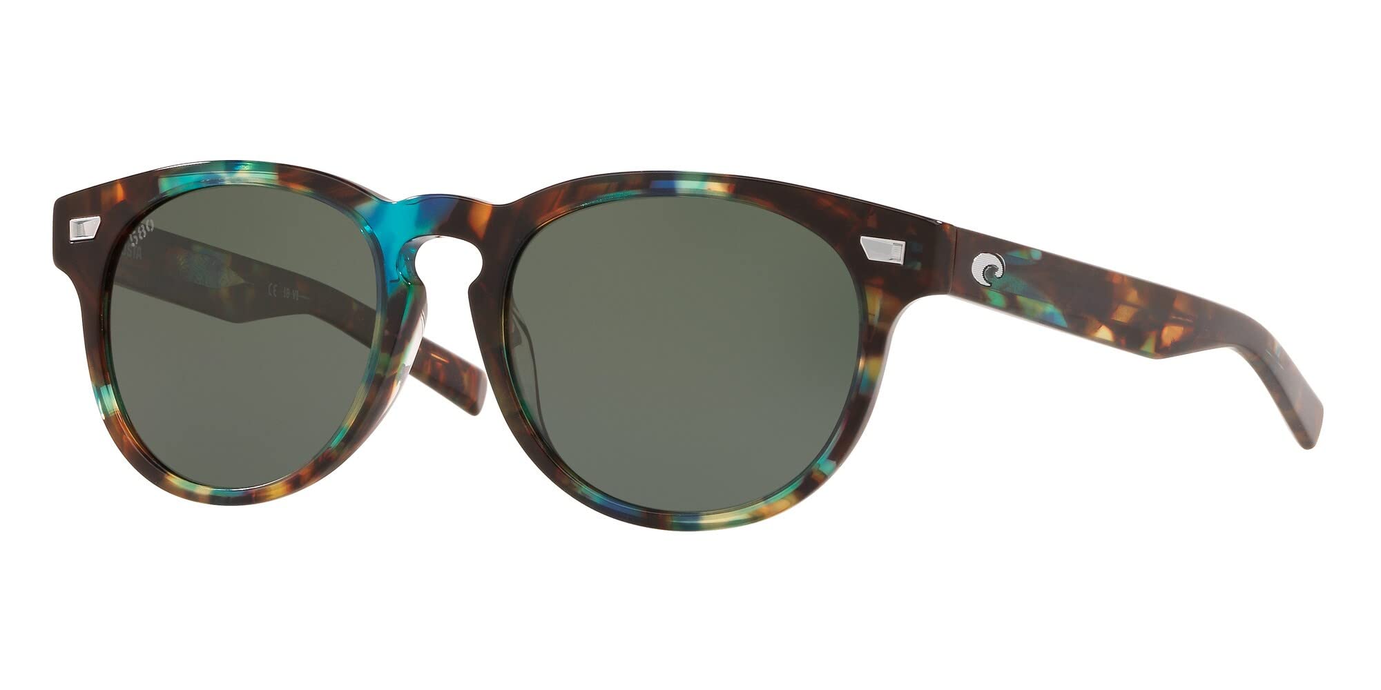 Costa Del Mar Mens Del Mar Round Sunglasses, Shiny Ocean Tortoise/Grey Polarized-580G, 54 mm