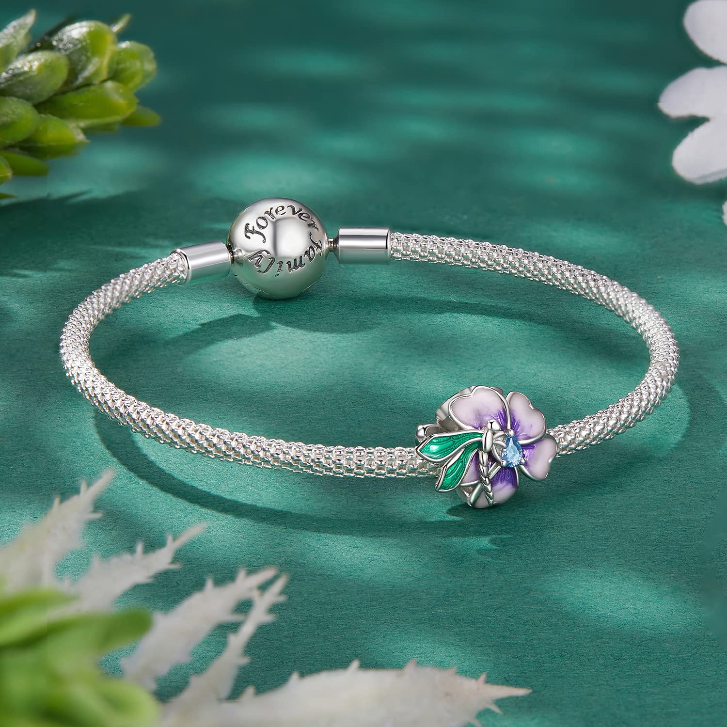 Dragonfly Flower Bead Charm 925 Sterling Silver Charm Fits For Pandora Bracelet Necklace,BSC786