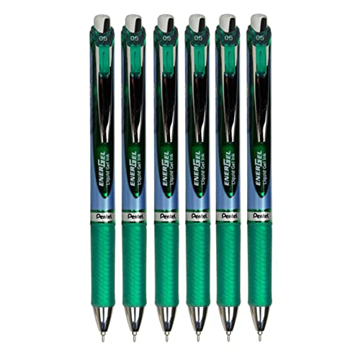 Pentel EnerGel 0.5mm Needle Tip Green Ink Liquid Gel Pens (BLN75-D) - 6 Pack