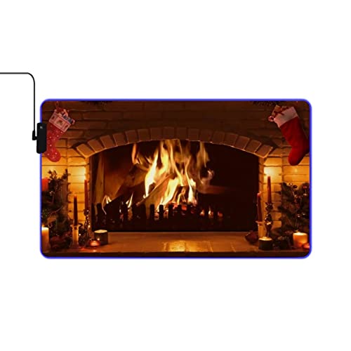 Christmas Fireplace Art Aesthetics Mouse Pad Gaming Mouse Pad RGB Laptop USB Illuminated LED Home Office Accessories Desk Pad