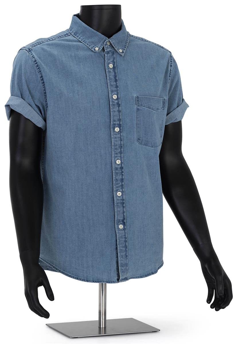 Displays2go Headless Male Torso Mannequin with Metal Base, Removable Arms - Matte Black (SMMMATBA)