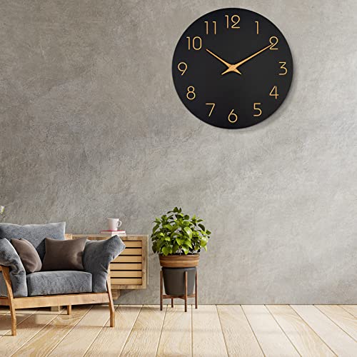 Mosewa 12 Inch Black Wall Clock Battery Operated Silent Non-Ticking - Modern Simple Minimalist Clock Decorative for Kitchen,Bedroom,Home Office,Bathroom,Living Room