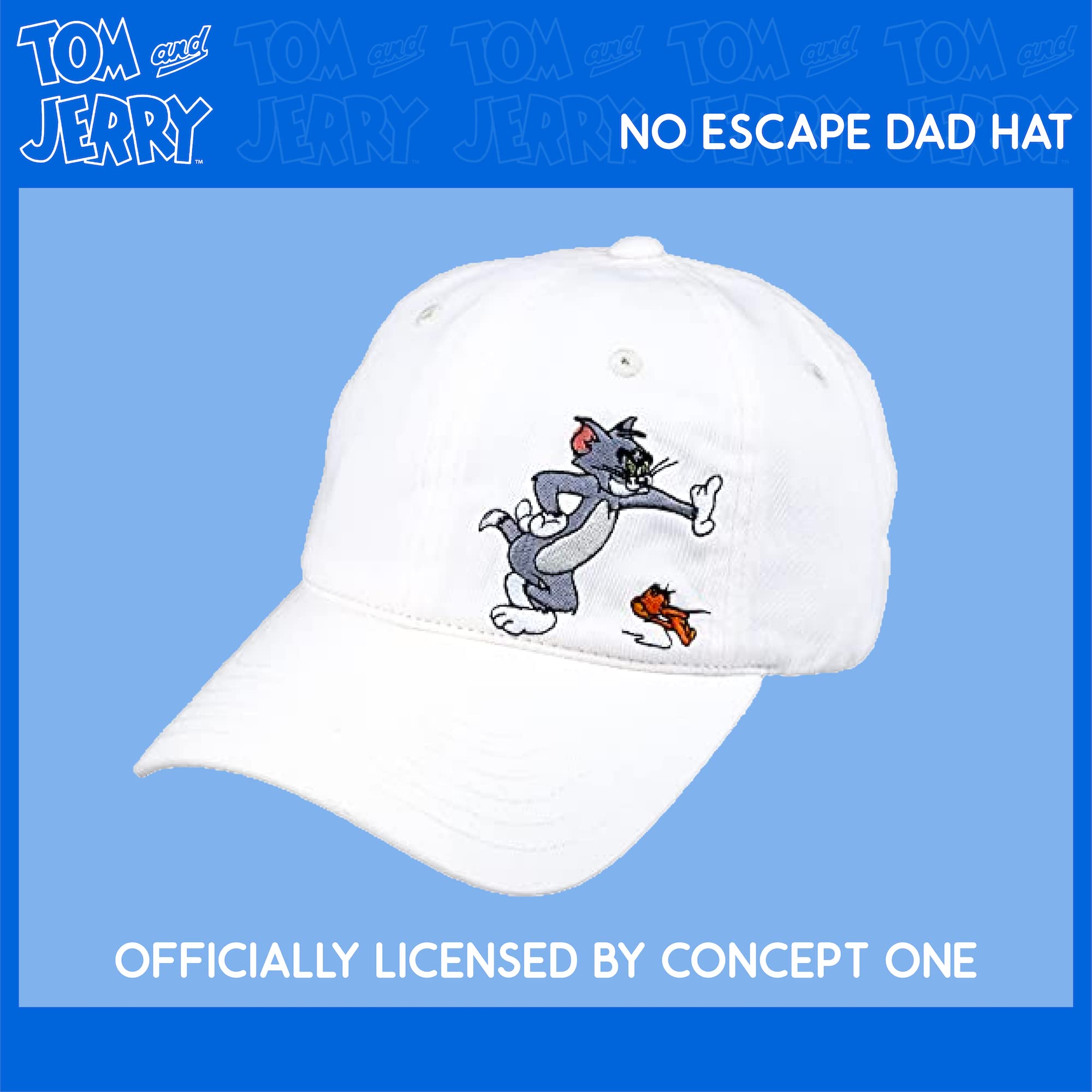 Concept One Unisex Adult Warner Bros Tom and Jerry Hat, No Escape Cotton Adjustable Baseball Cap with Curved Brim, Dad Hat, Beige, One Size US