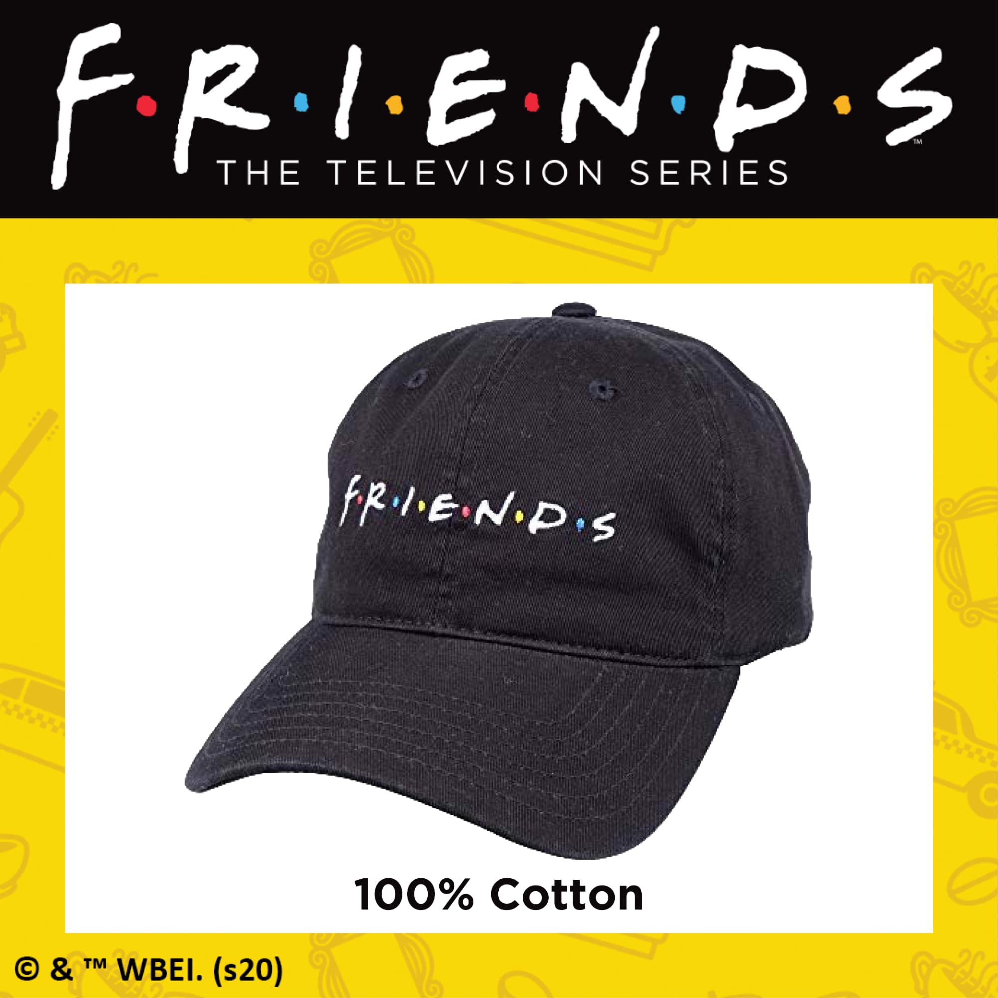 Concept One Warner Bros Friends Dad Hat, Doodle Logo Cotton Adjustable Baseball Cap with Curved Brim, Black, One Size