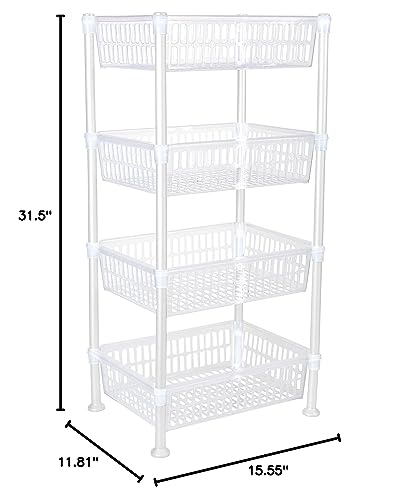 Kitchen Details 4 Tier Slim Basket Shelf Rack | Storage & Organizer | Kitchen | Bathroom | Laundry Room | Office | Good for Food and Kitchen Supplies | White