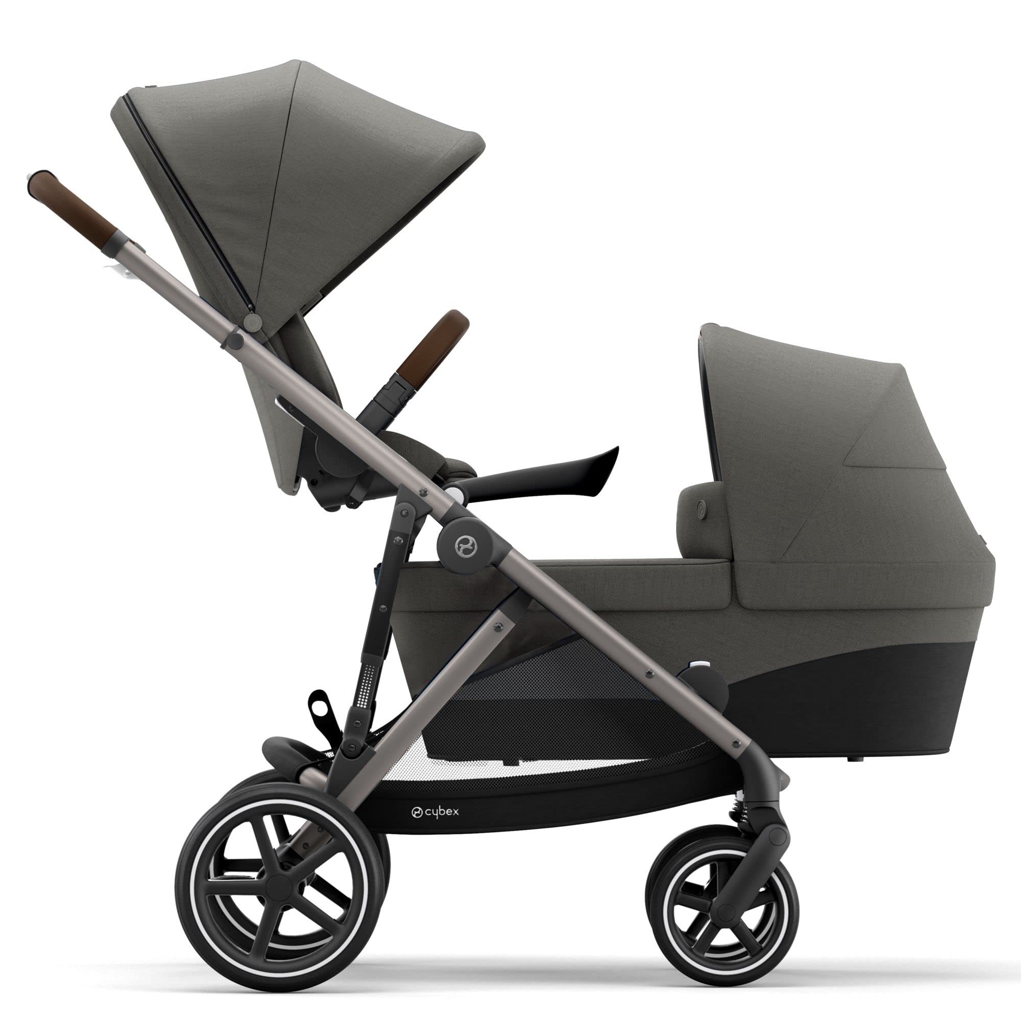 CYBEX Gazelle S Infant Stroller with Infant Cot, Convertible Double Stroller, Infant Cot with Soft Foam Cushion Included, Cot for Birth Up to 20 Lbs., Removable Shopping Basket, Soho Grey