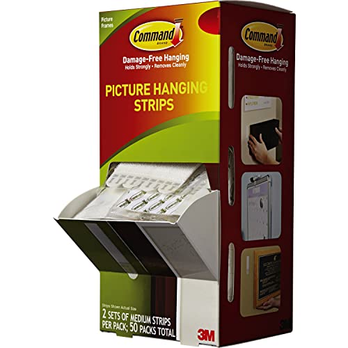 Command Picture Hanging Strips, Cabinet Pack, Removable, Holds Up to 6 Lbs Per Pair, 0.75 X 2.75, White, 4/Set, 50 Sets/Carton