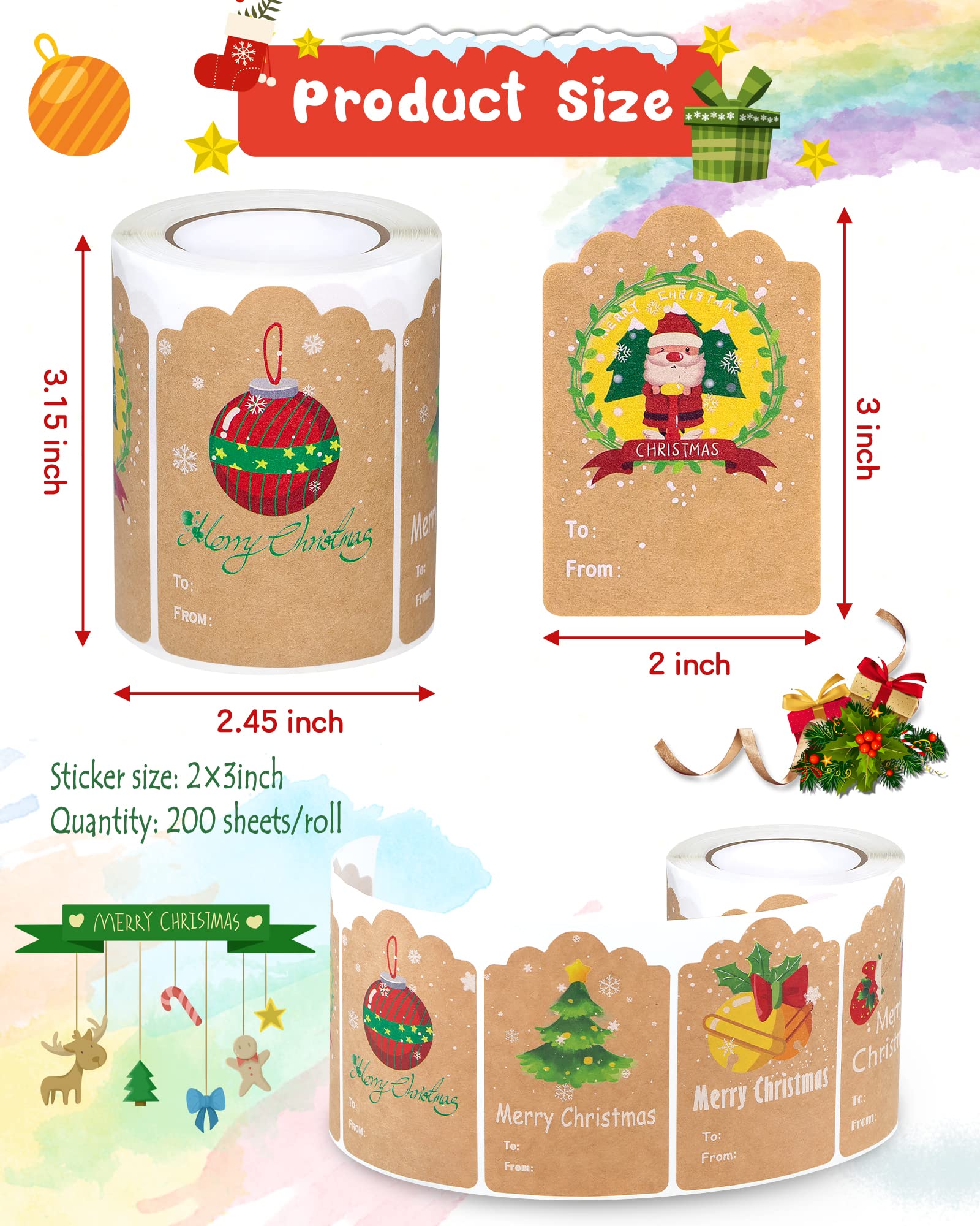 Christmas Gift Tag Stickers Christmas Gifts Name Tags Merry Christmas Tag Stickers 200 Pieces Kraft Self Adhesive Labels Xmas Gift Stickers Holiday Tag