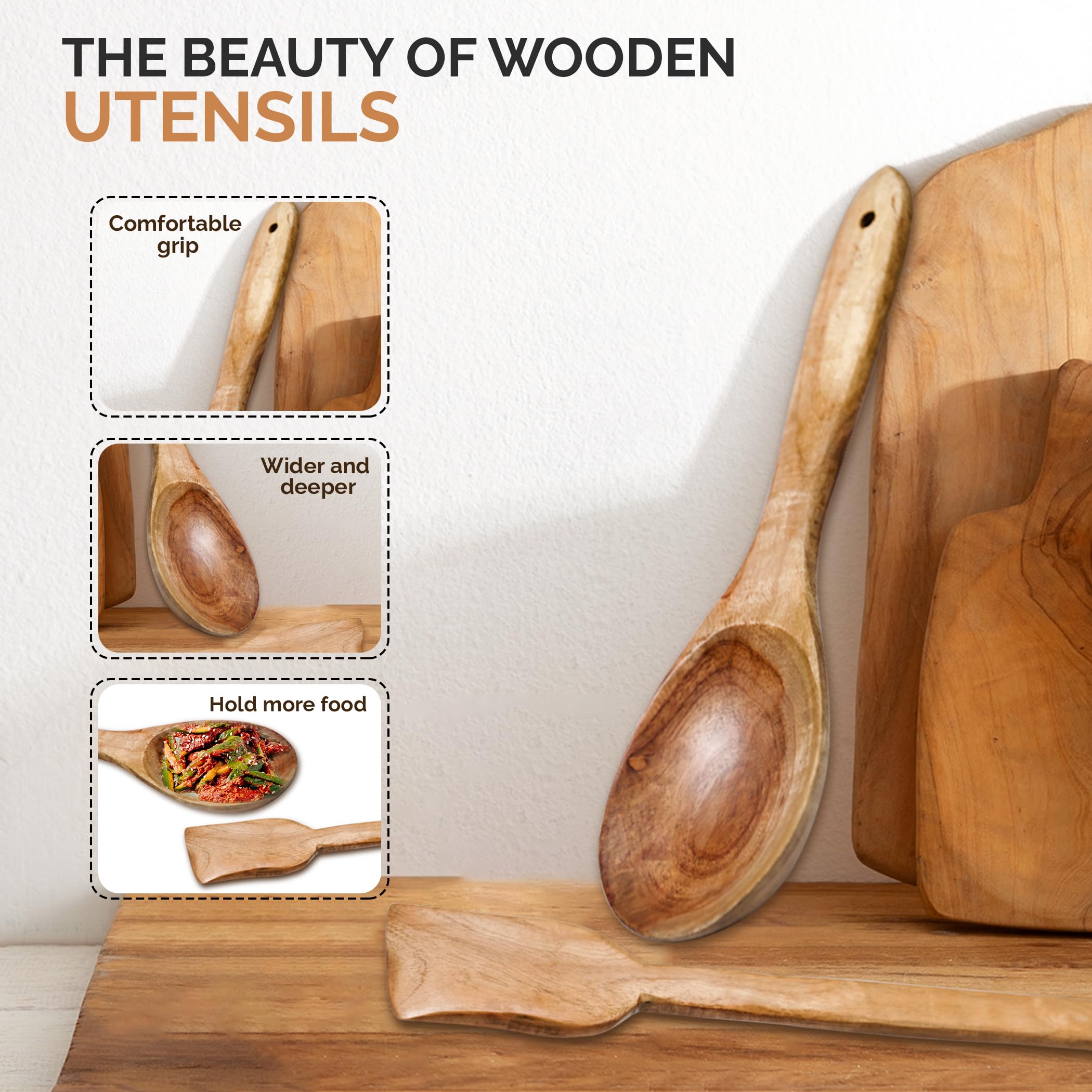 Cooking Utensils Set, Nonstick Wooden Spoons for Cooking, Cookware Sets, Kitchen Essentials, Kitchen Appliances, Kitchen Utensils Tool Set, Housewarming Gift, Mangowood Kitchen Utensils Set Pack of 5