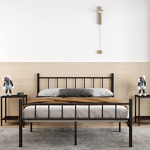 NEW JETO Full Size Platform Bed Frame-Heavy Duty Steel Slats Support King Bed Frame, Metal, Non-Slip Footbed Storage Space Under The Bed, Suitable for Bedroom, Dormitory, Hotel