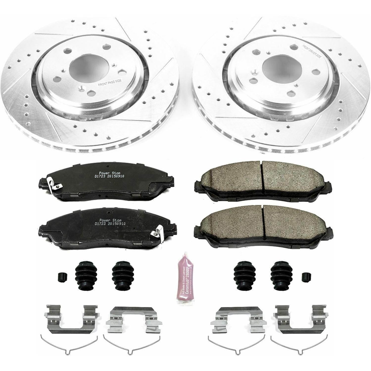 Power Stop Brake Kit For Acura MDX Honda Ridgeline Pilot Front Z23 Carbon Fiber Brake Pads with Drilled and Slotted Brake Rotors K7352