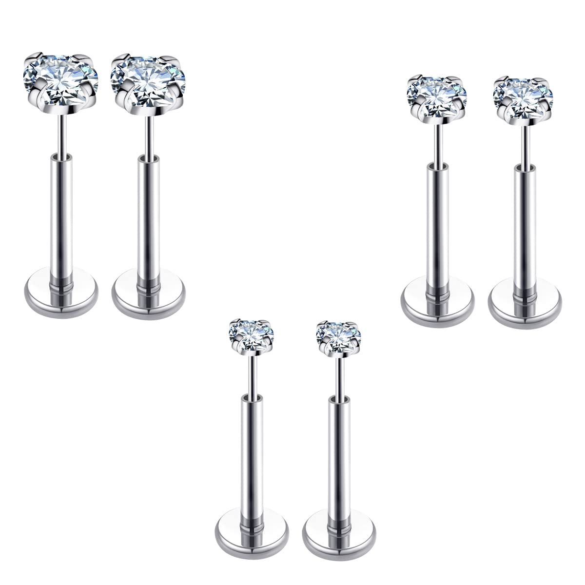 COTATI 20G Flat Back Earrings Stud Threadless Tragus Cartilage Lip Medusa Piercing Jewelry Hypoallergenic (Silver,20G 2/3/4mm CZ)