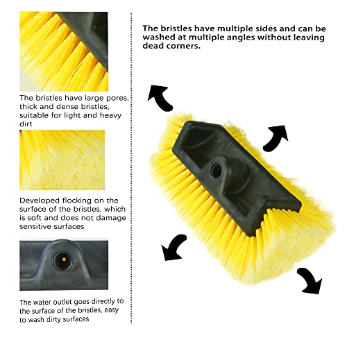 GIANT BEAR 10" Flow-Thru Penta-Level Car Wash Brush Head with Soft Yellow Bristles, Not Hurt Paint Scratch Free Cleaner Tool for Car Rv Truck SUV Deck Home Cleaning.