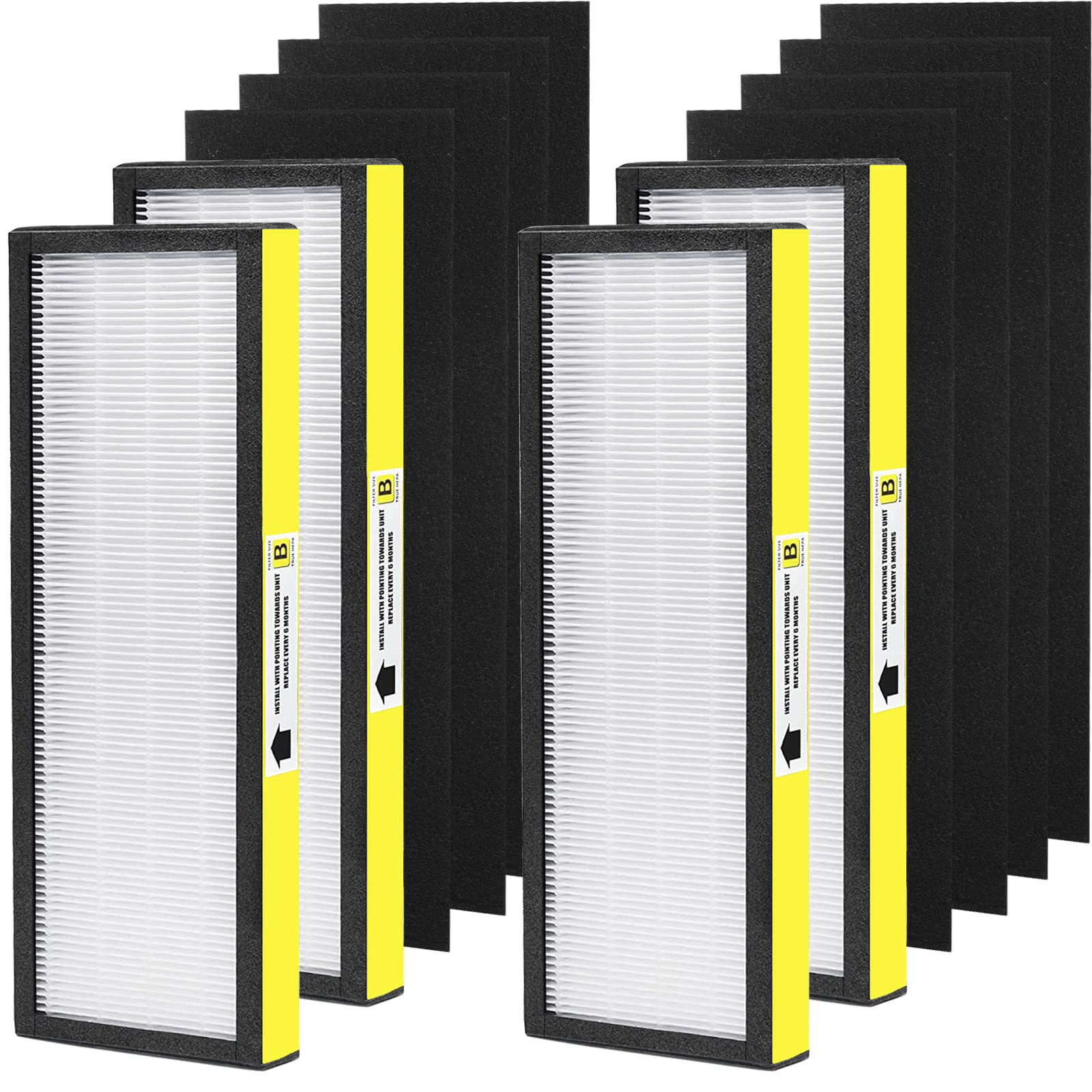 FLT4825 HEPA Filter B Replacement Compatible with Germ-Guardian AC4825 AC4300 AC4800 AC4900 AC4850 AC4850PT Air Purifier, 2 True HEPA Filters & 8 Carbon Filters