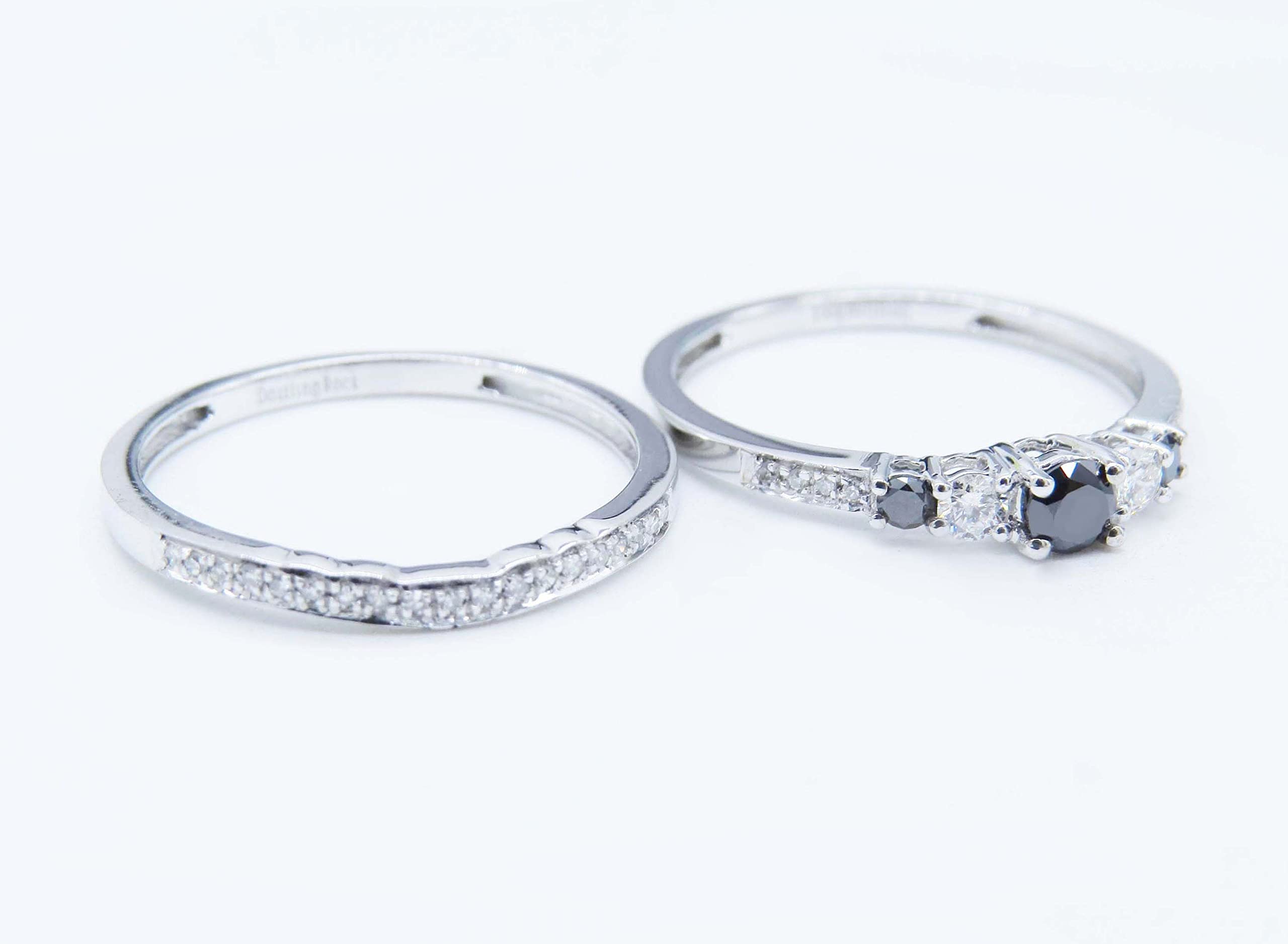 Dazzlingrock Collection 0.45 Carat (Ctw) Round Black And White Diamond 5 Stone Alternating Style Engagement Ring Set for Her in 10K White Gold, Size 6