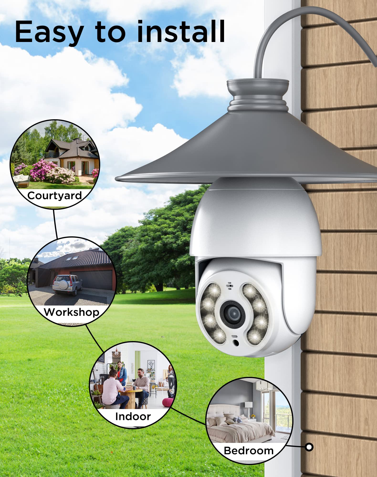DocSmart Light Bulb Security Cameras, 2K Outdoor Wireless 360°Pan/Tilt IP Light Socket Cameras for Home Security with IP65 Color Night Vision Auto Tracking Siren Alarm Two Way Audio 2.4GHz