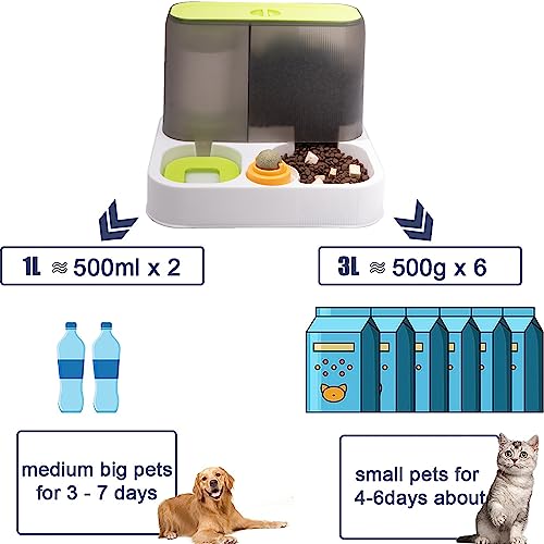 IVVTRYI Automatic Pet Feeding Set, Small Dog and Cat Bowls for Food and Water, 1L Feeder and 2.8L Water Dispenser, Ideal for All Breed, 2-Pack(Green)