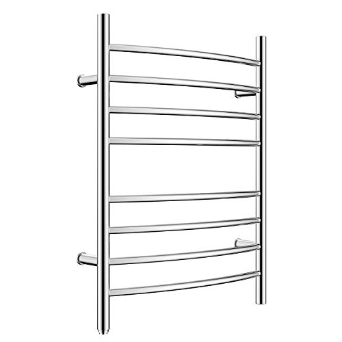 HEATGENE Towel Warmer 8 Bar Plug-in Curved Bath Towel Heater Towel Warmer for Bathroom Plug-in Drying Rack Mirror Polish
