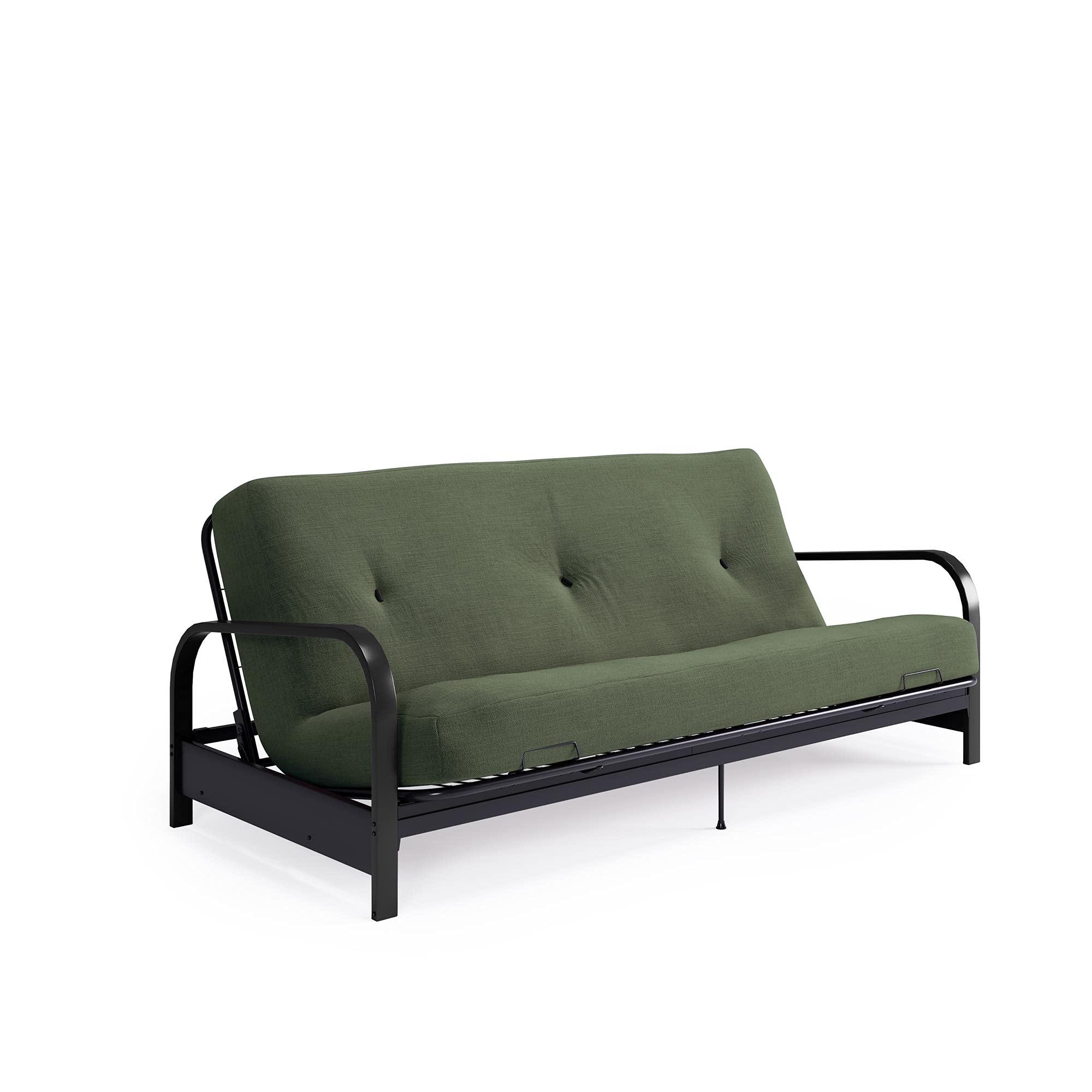 DHP Brax Black Metal Arm Full Size Frame with 6” Thermobonded High Density Polyester Fill Futon Mattress