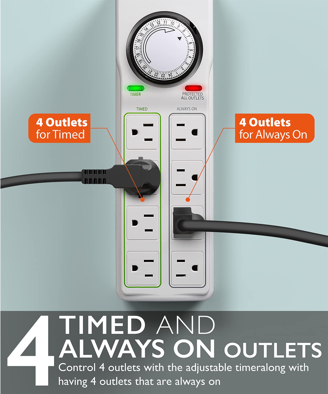 Fosmon Reptile Light Timer, 8-Outlet Timer Power Strip with Surge Protector, Mechanical Timer Extension Cord for Reptile Cage, Aquarium, Terrarium, Bearded Dragon/Reptile Habitats Tanks etc
