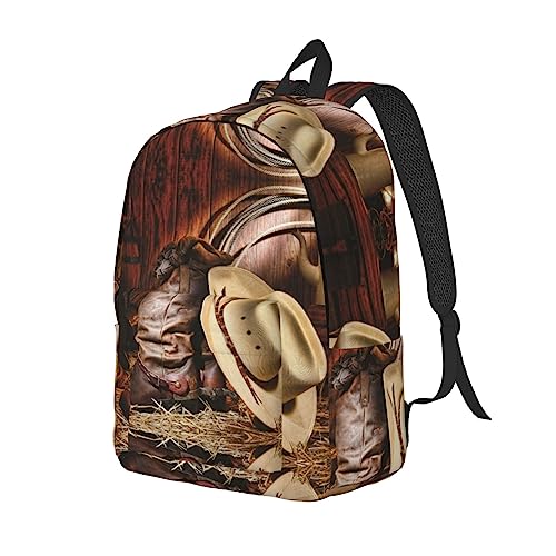 NOKOER Cowboy Black Hat Western Boots Printed Canvas Backpack,Casual Daypacks,Laptop Backpack,Lightweight Travel Daypack