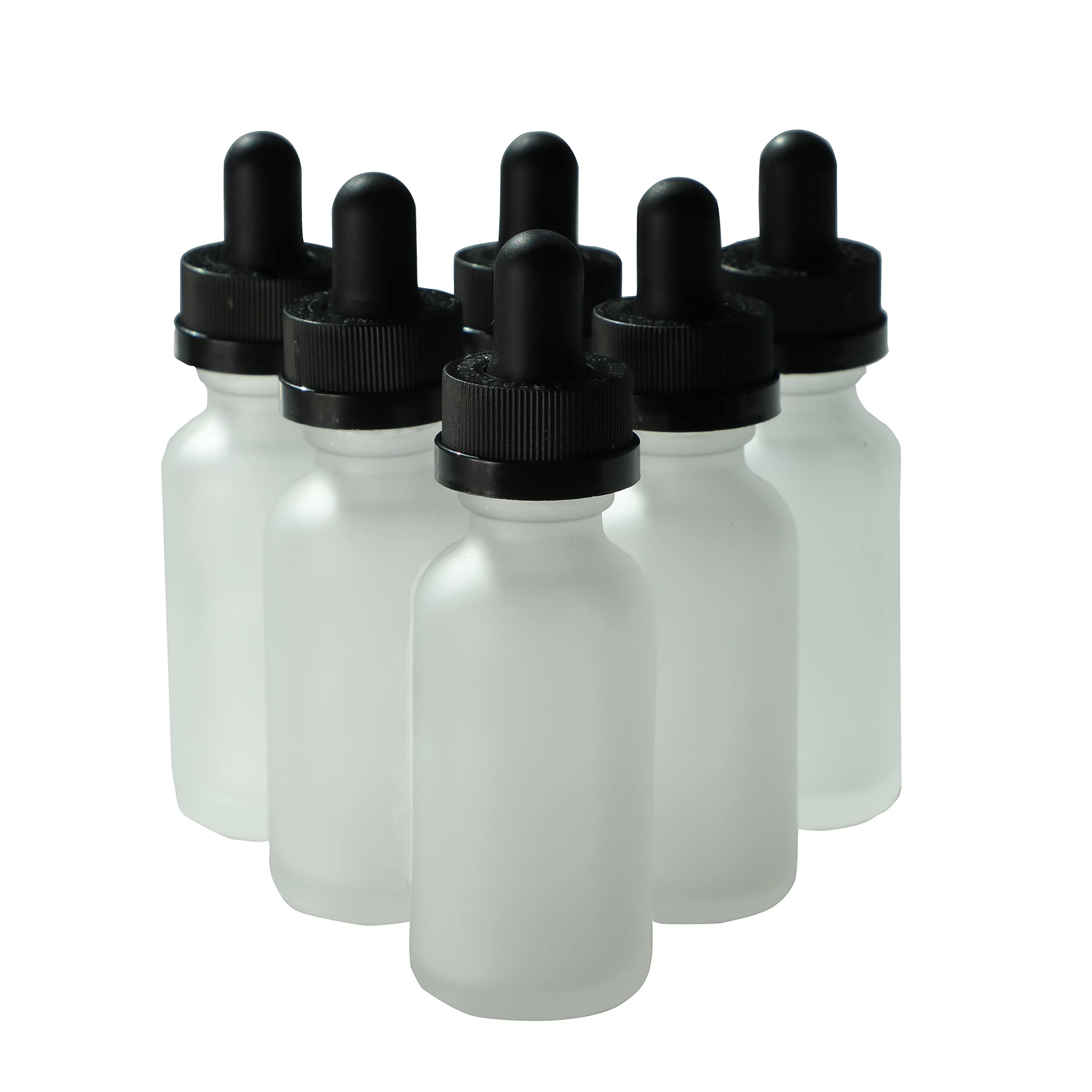 Frosted-Glass Dropper Bottles — 1 fl. oz. | 30 mL — (6 pk) — for Essential Oils, Skincare, Eye Droppers, Formulations – Child-Resistant Locking Feature – (6 bottles / 6 droppers)