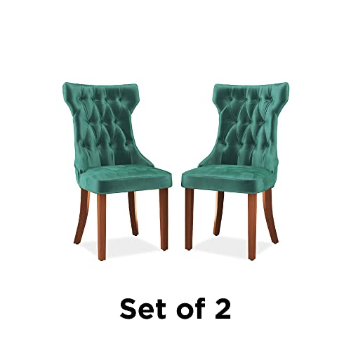 DHP Clairborne Dining Chair, Set of 2, Emerald Green Velvet