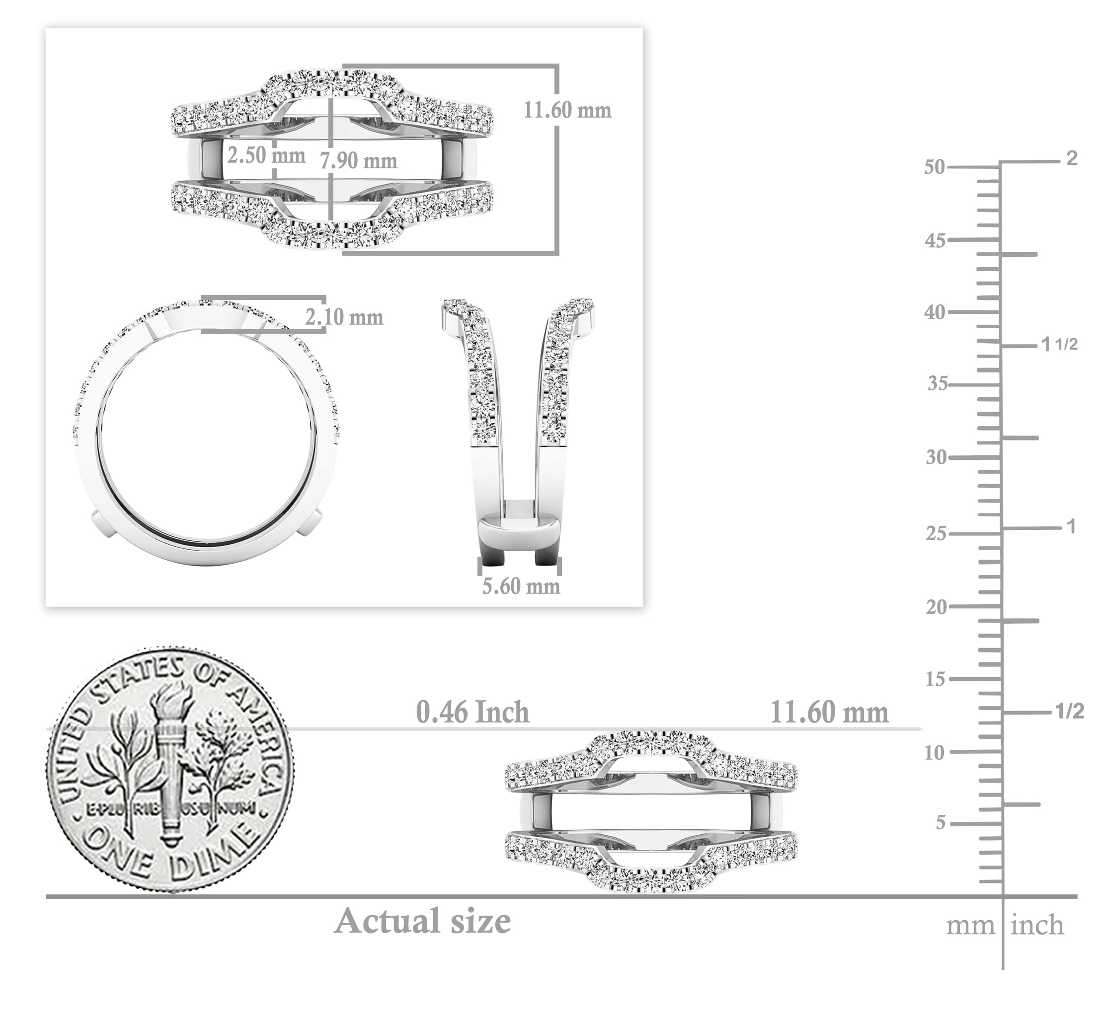 Dazzlingrock Collection Cubic Zirconia Wedding Enhancer Ring Guard Ring for Women (0.75 ctw, White, Clarity Clean) in 925 Sterling Silver Size 7