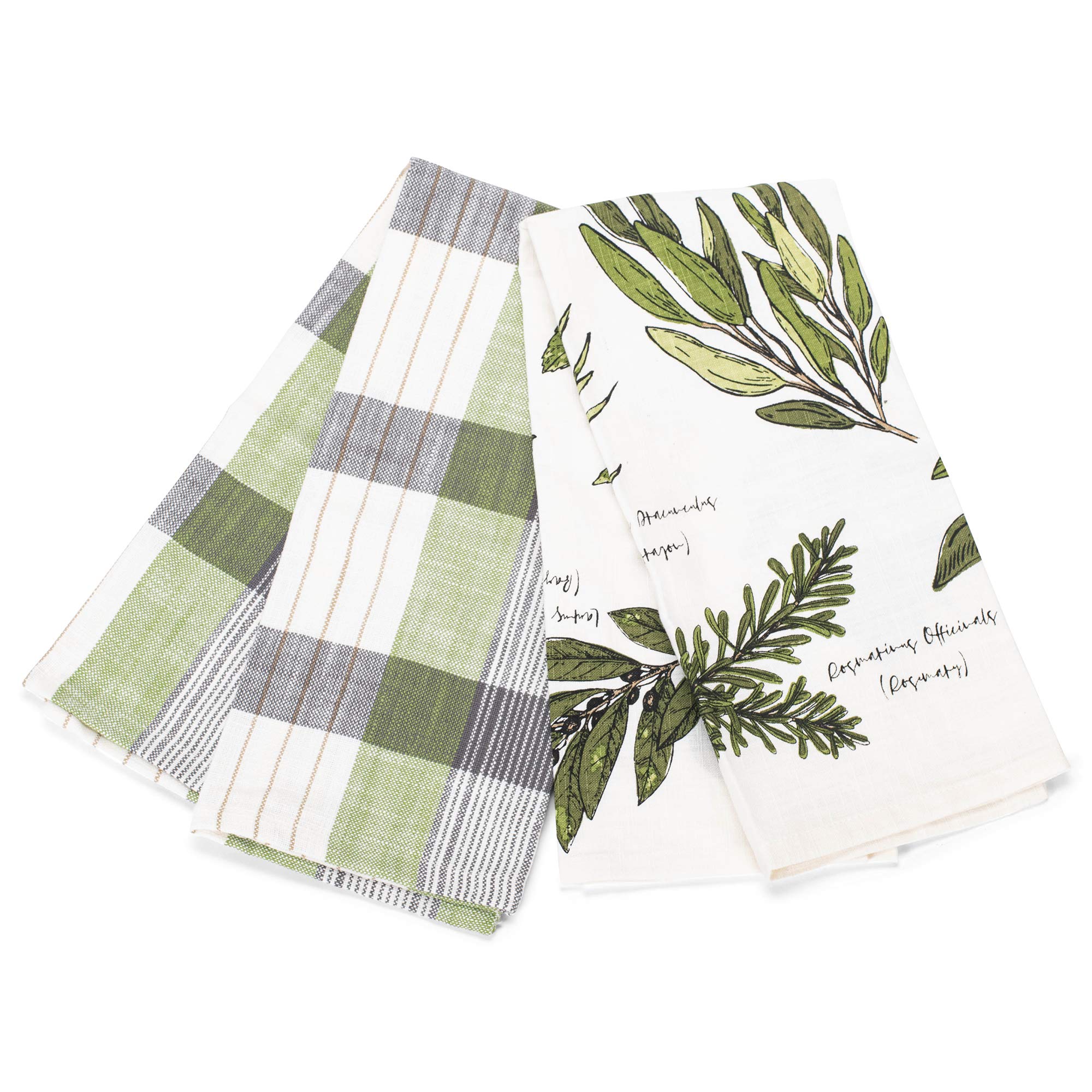 Design Imports Moss Green Plaid Herb 28 x 18 Cotton Decorative Hanging Dishtowel Set 2